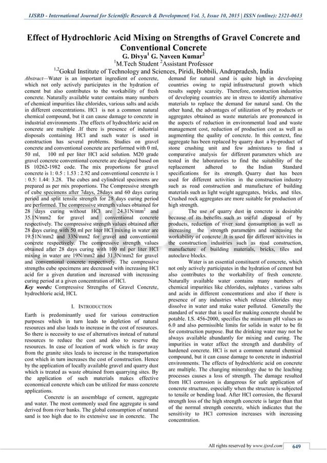 Effect of Hydrochloric Acid Mixing On Strengths of Gravel Concrete and ...