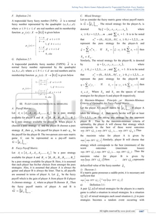 Solving Fuzzy Matrix Games Defuzzificated by Trapezoidal Parabolic Fuzzy Numbers | PDF
