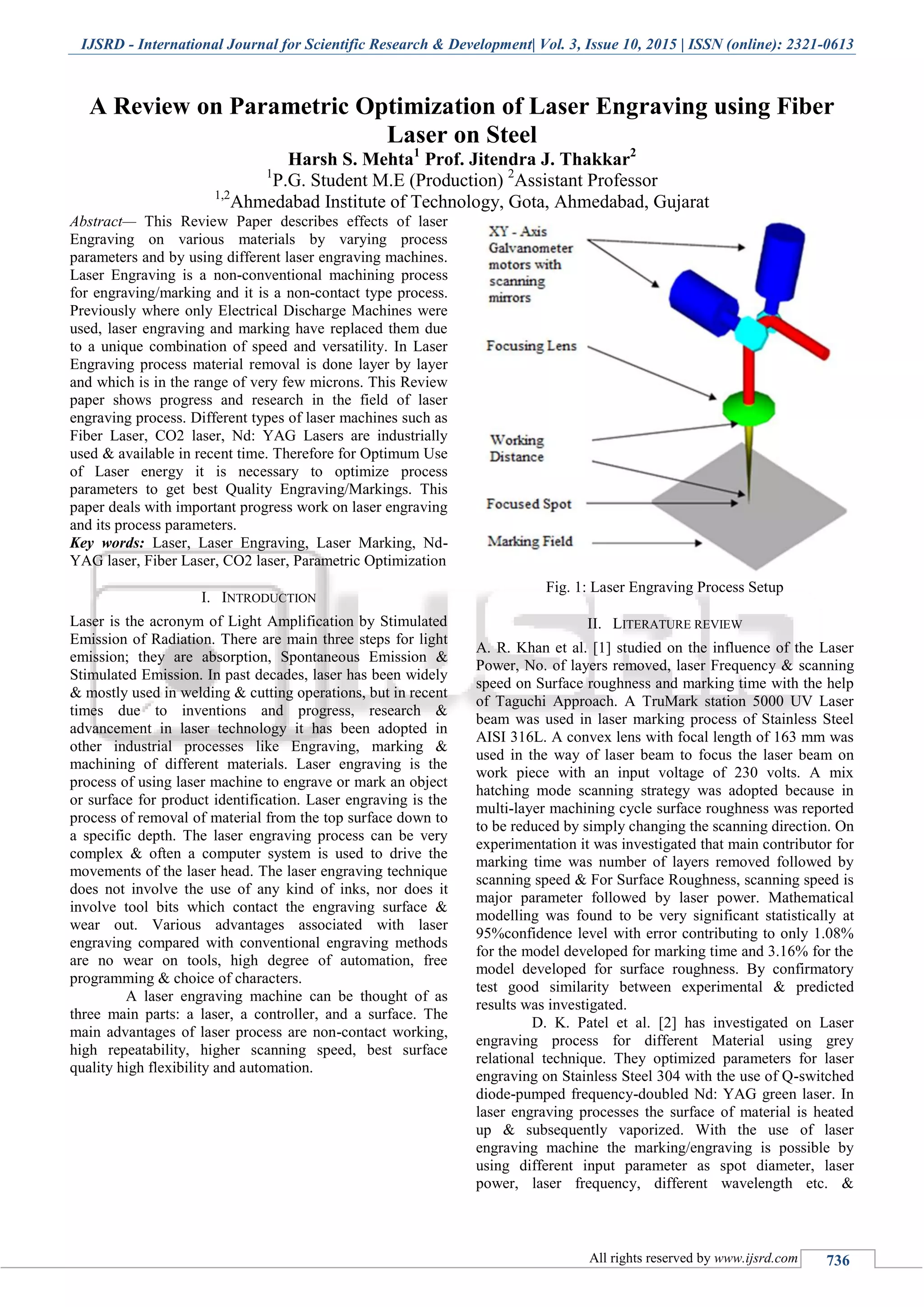 A Review on Parametric Optimization of Laser Engraving using Fiber Laser on Steel | PDF