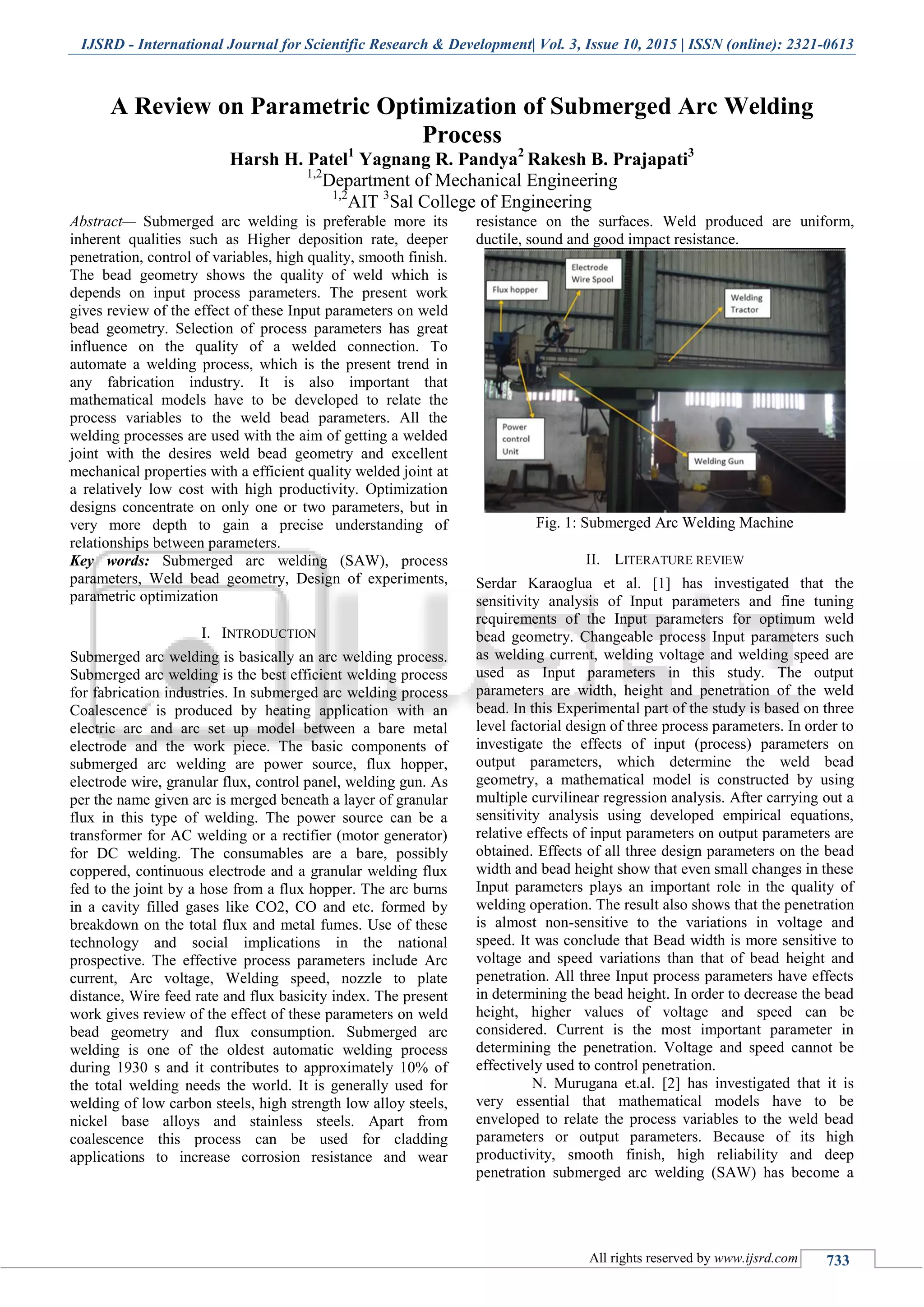 A review on Parametric Optimization of Submerged arc welding process | PDF