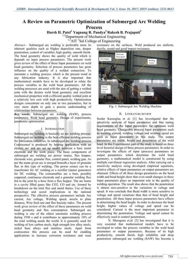 A review on Parametric Optimization of Submerged arc welding process | PDF