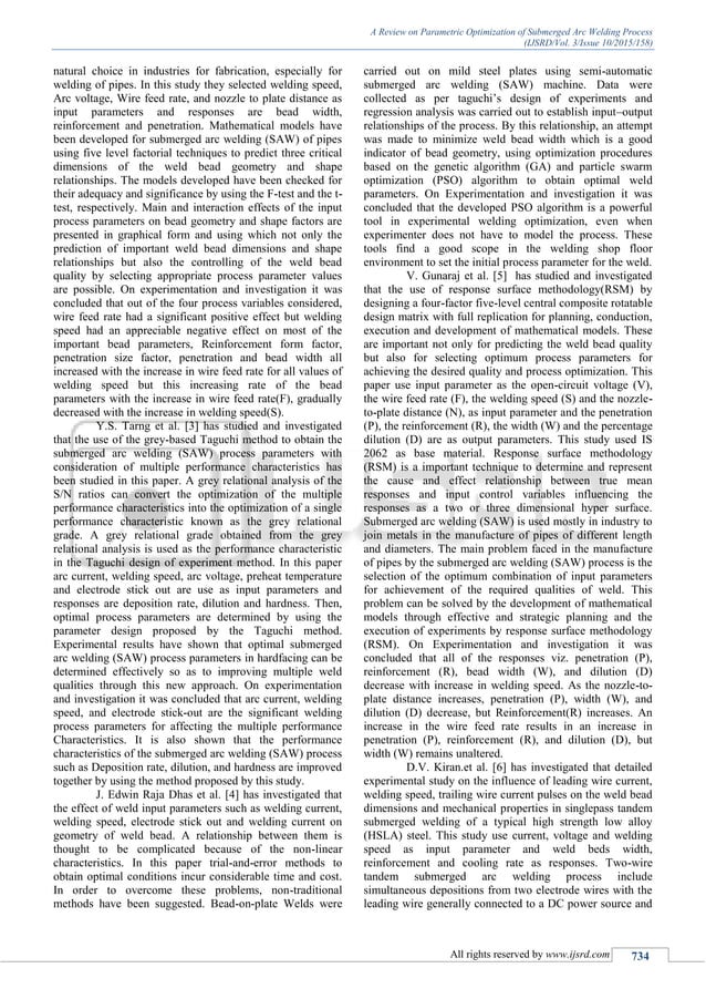 A review on Parametric Optimization of Submerged arc welding process | PDF