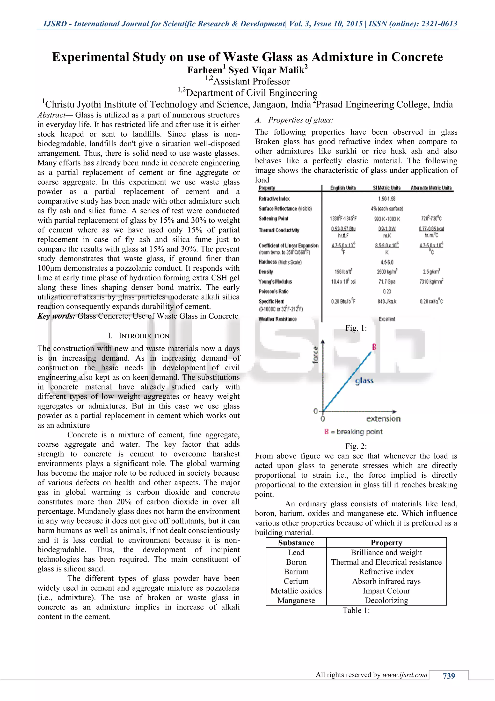 Experimental study on Use of Waste Glass as admixture in Concrete | PDF