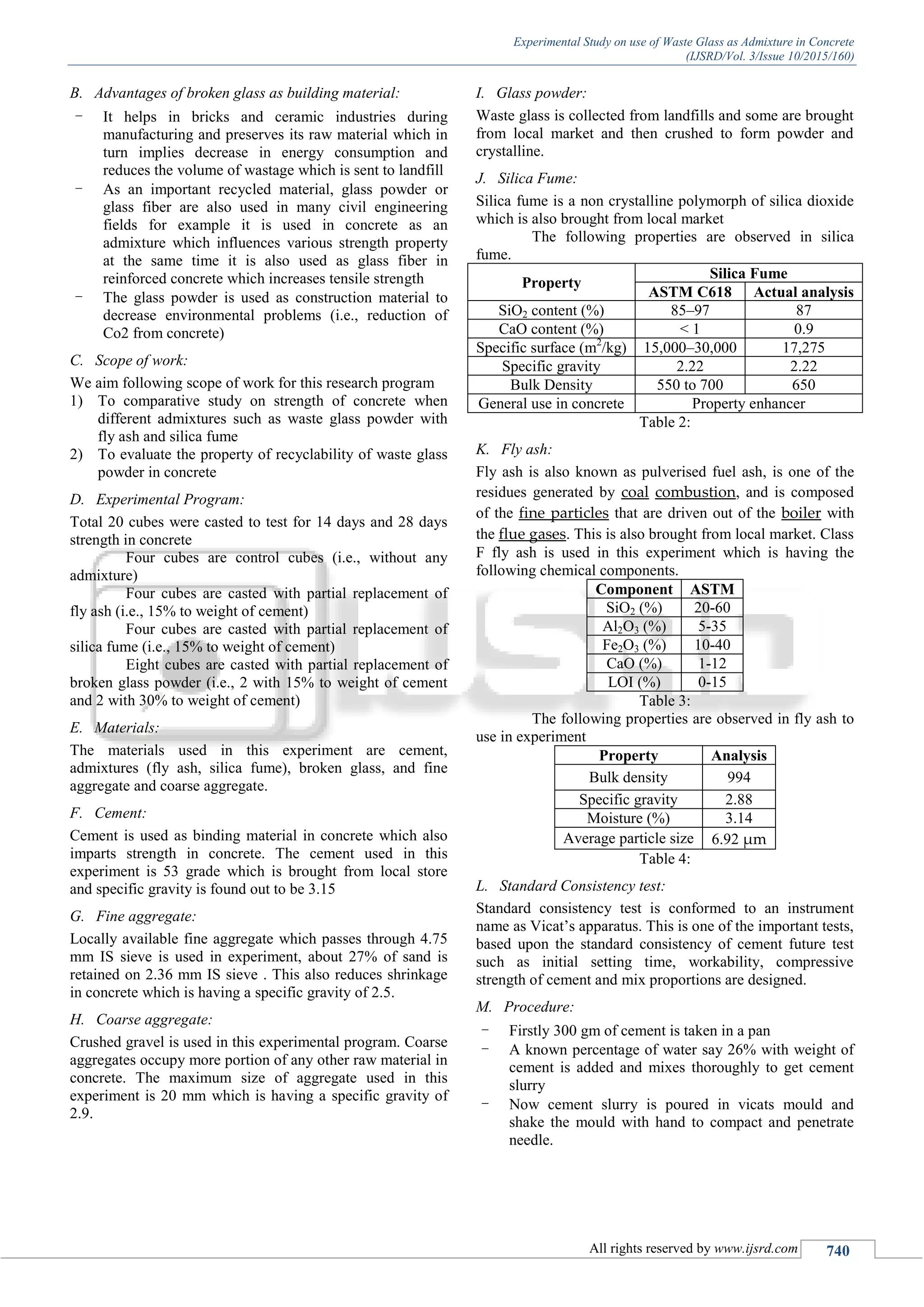 Experimental study on Use of Waste Glass as admixture in Concrete | PDF