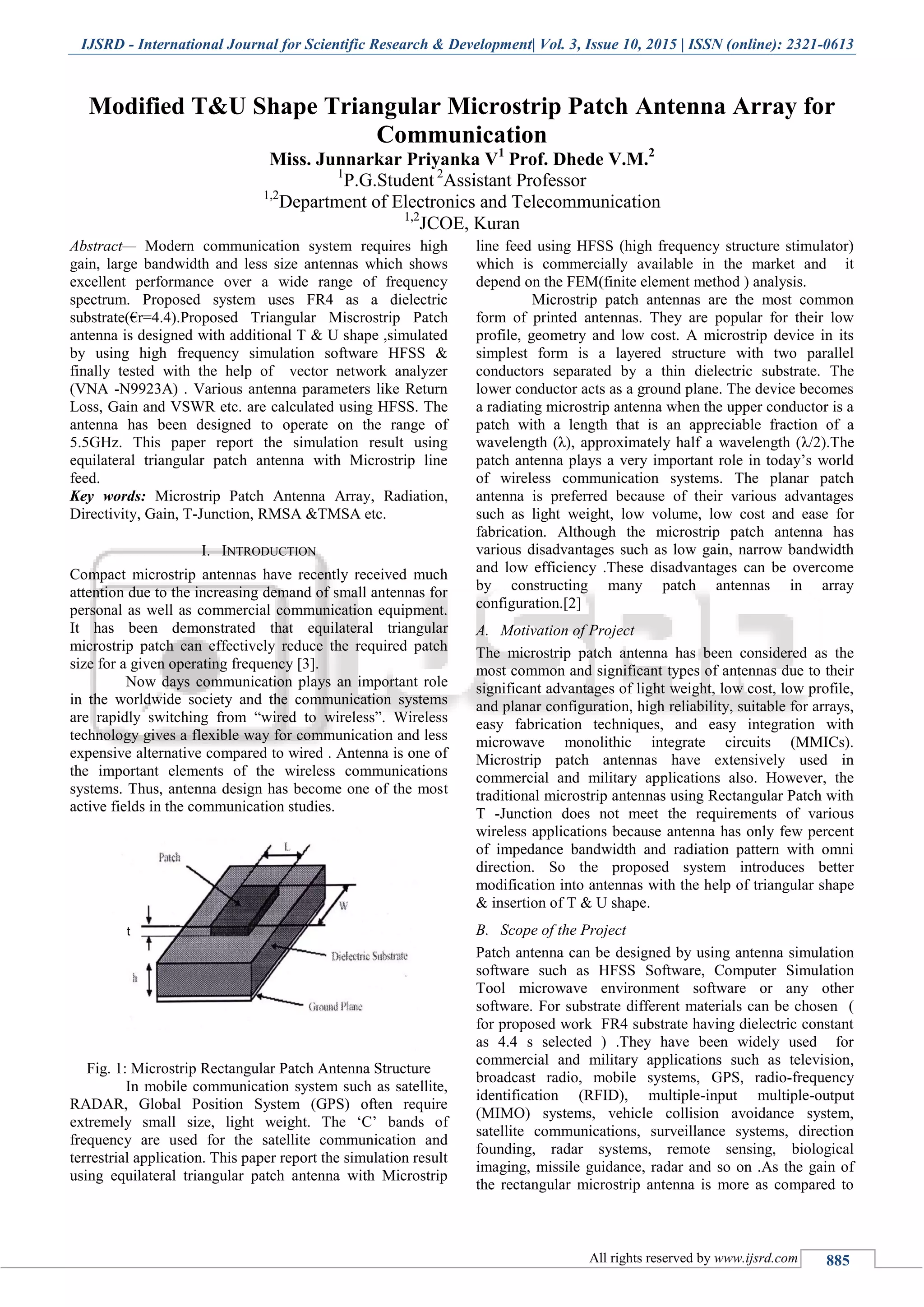 Modified T&U Shape Triangular Microstrip Patch Antenna Array for Communication. | PDF