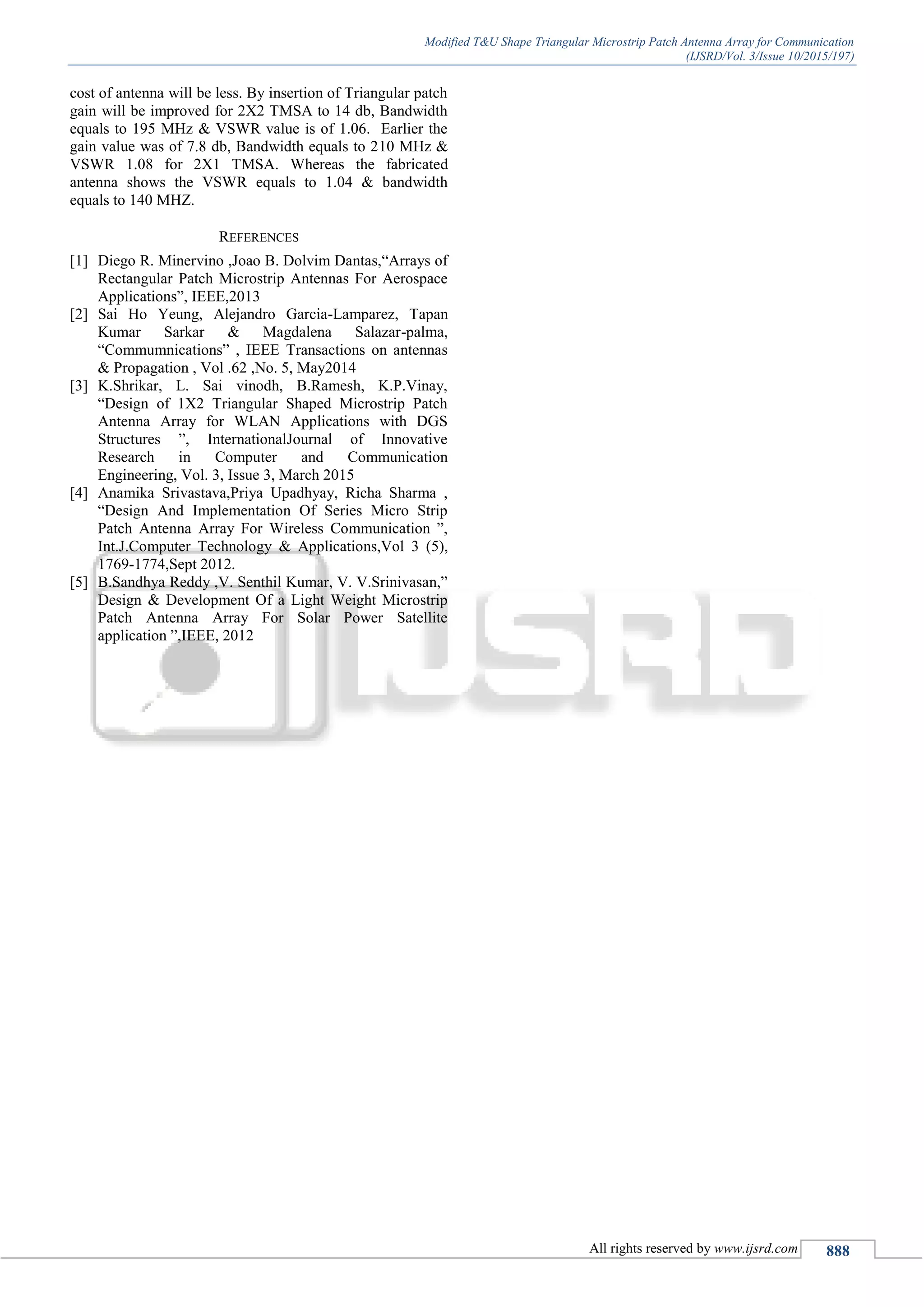 Modified T&U Shape Triangular Microstrip Patch Antenna Array for Communication. | PDF