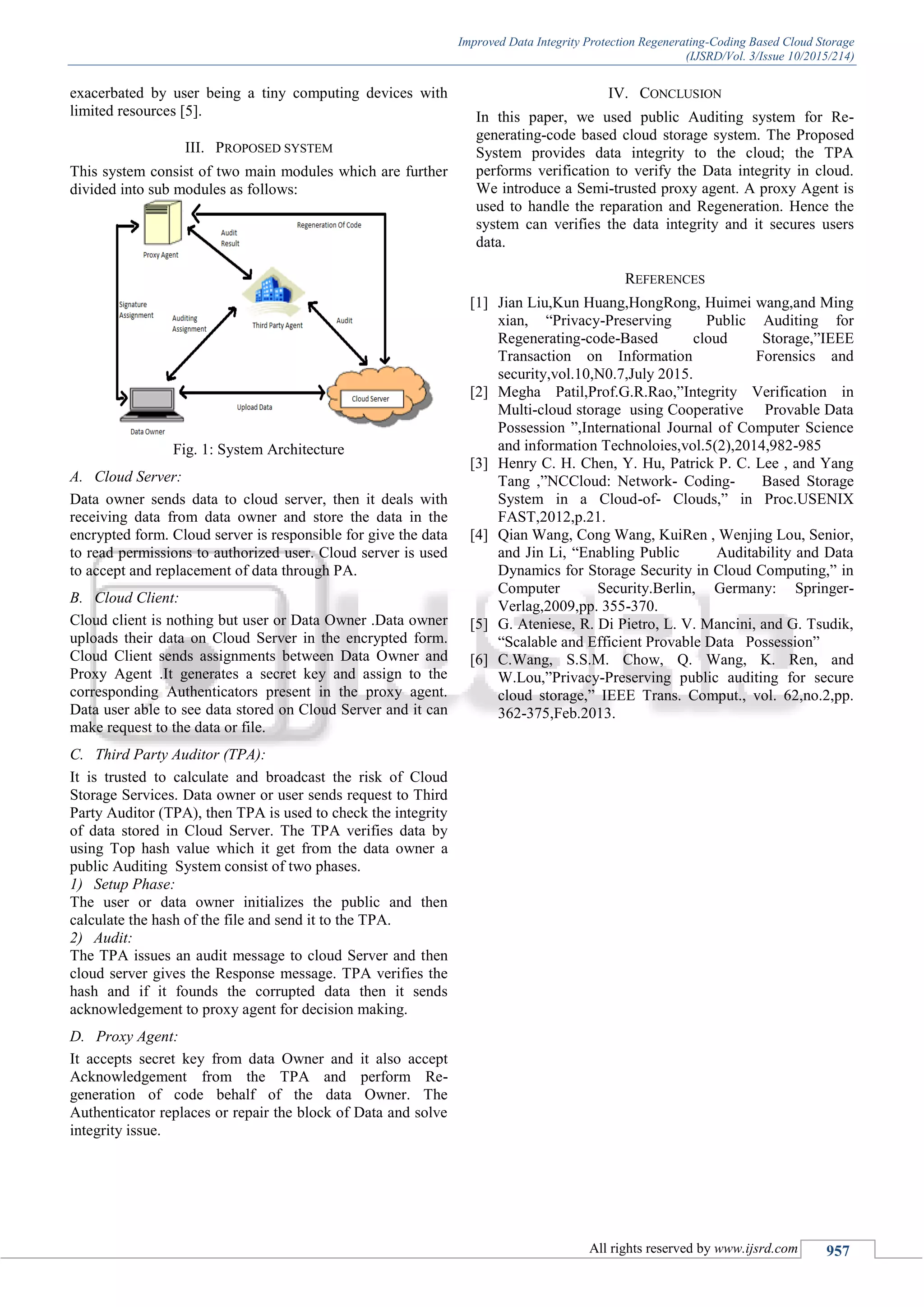 Improved Data Integrity Protection Regenerating Coding Based Cloud