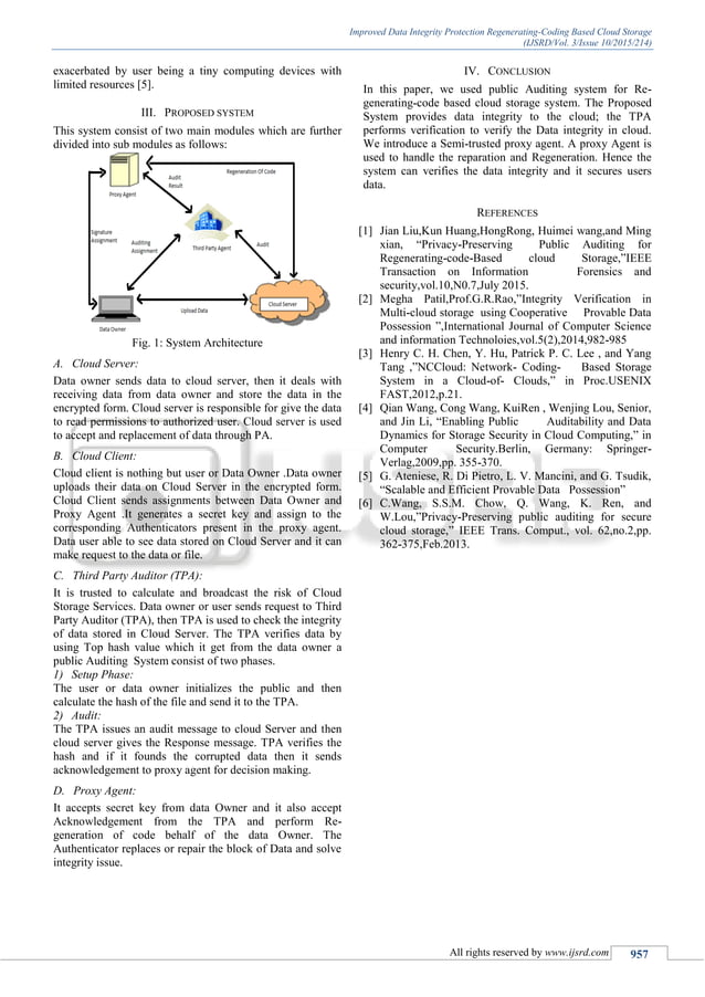 Improved Data Integrity Protection Regenerating-Coding Based Cloud Storage | PDF