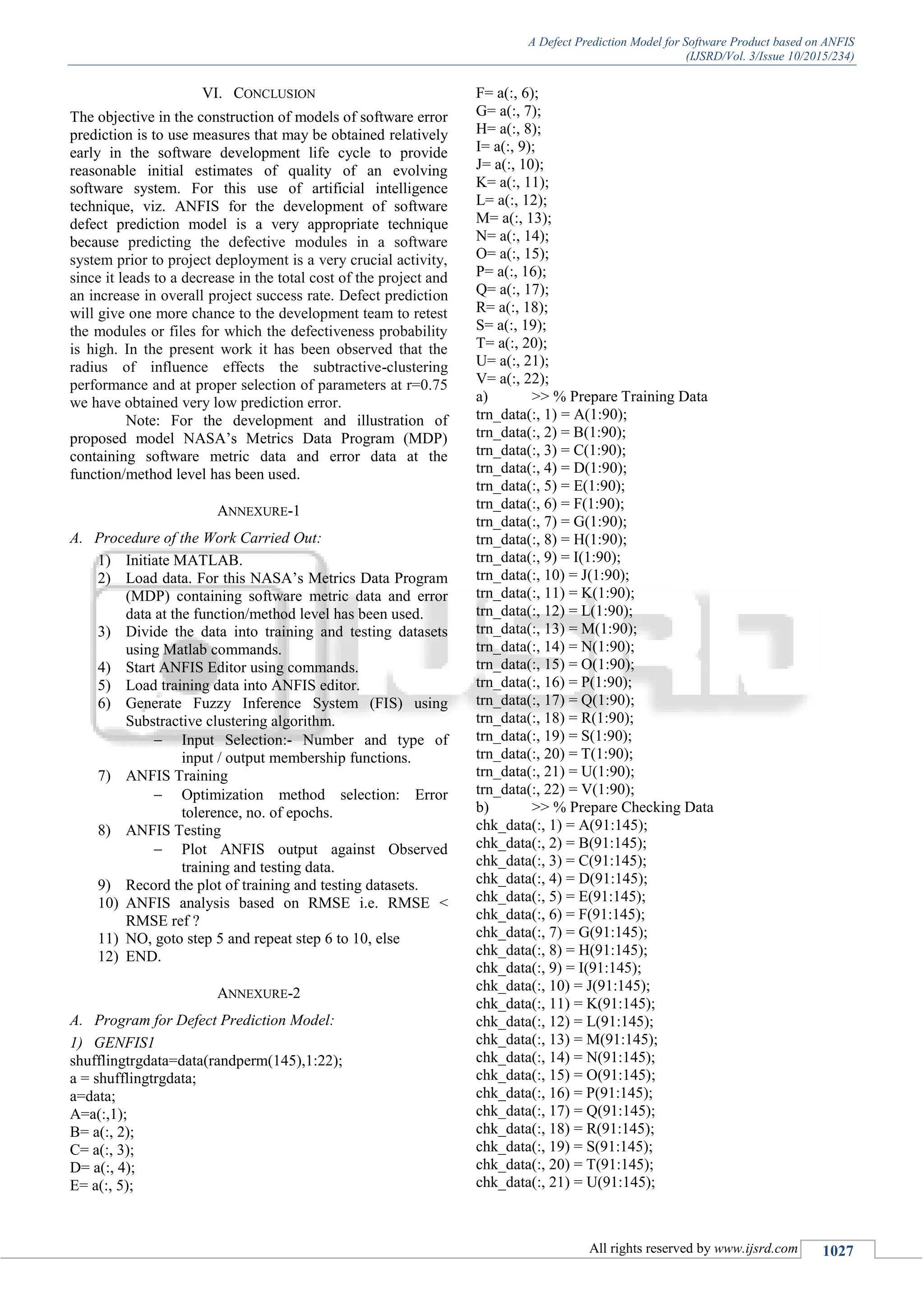 A Defect Prediction Model for Software Product based on ANFIS | PDF