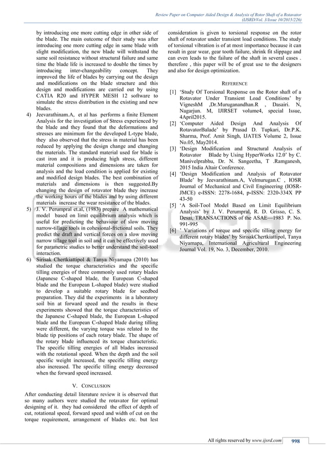 Review Paper on Computer Aided Design & Analysis of Rotor Shaft of a Rotavator | PDF