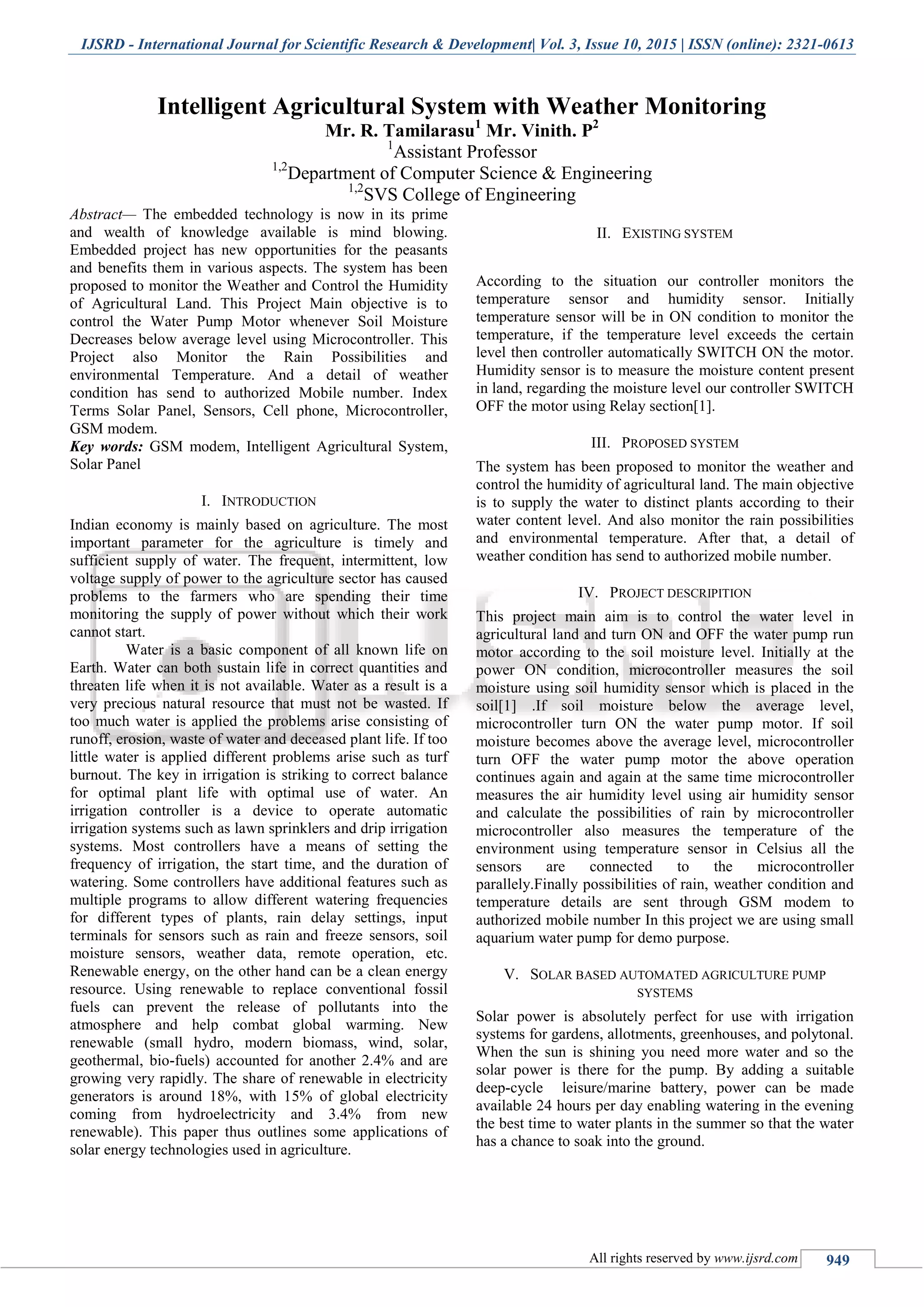 Intelligent Agricultural System with Weather Monitoring | PDF