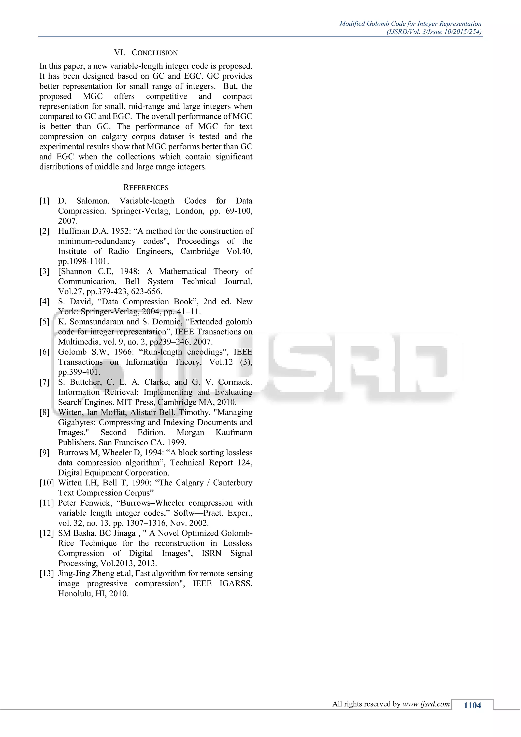 Modified Golomb Code For Integer Representation | PDF | Programming Languages | Computing