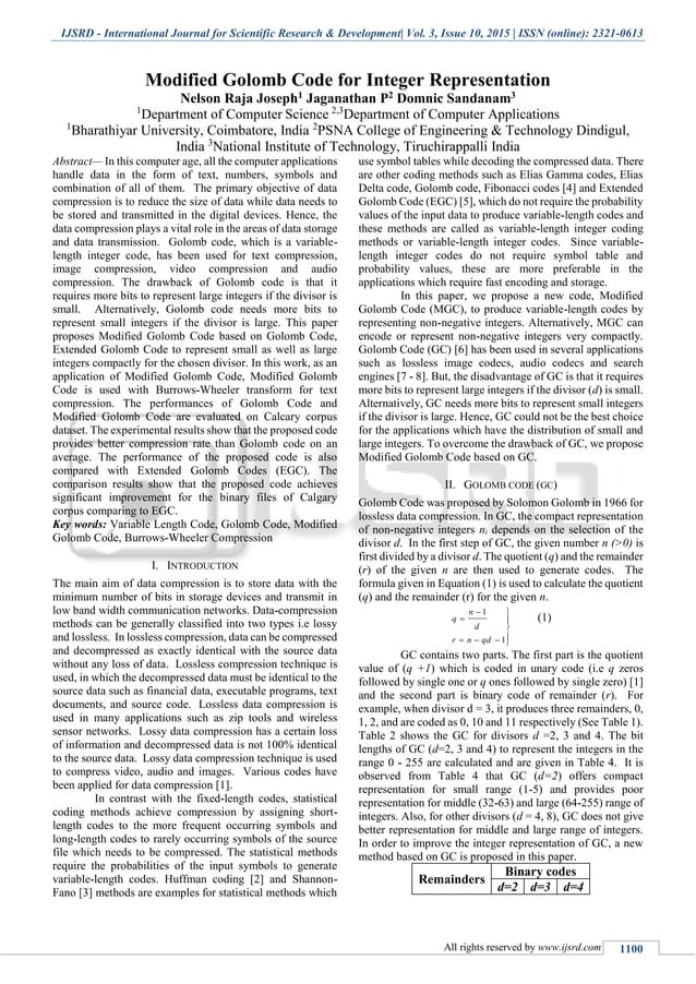 Modified Golomb Code For Integer Representation | PDF | Programming Languages | Computing