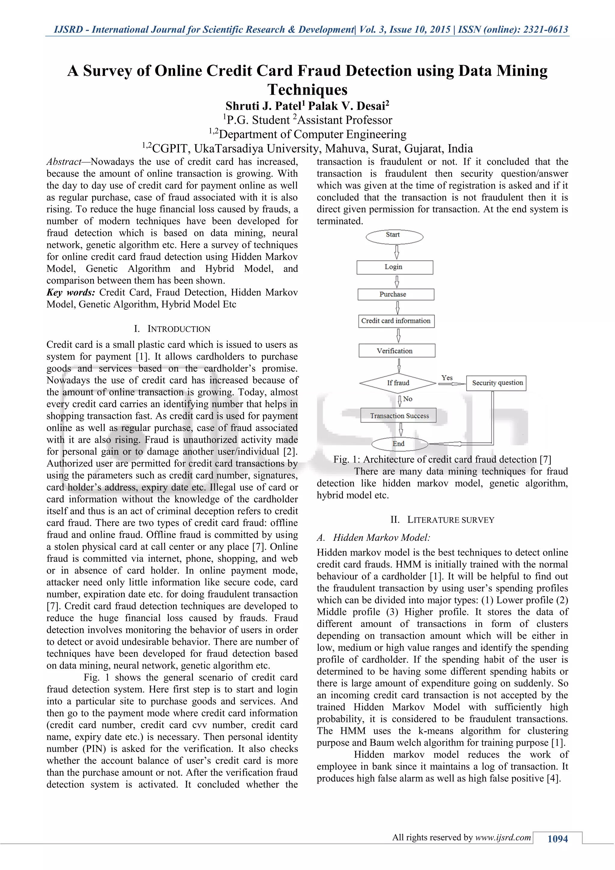 A Survey of Online Credit Card Fraud Detection using Data Mining Techniques | PDF