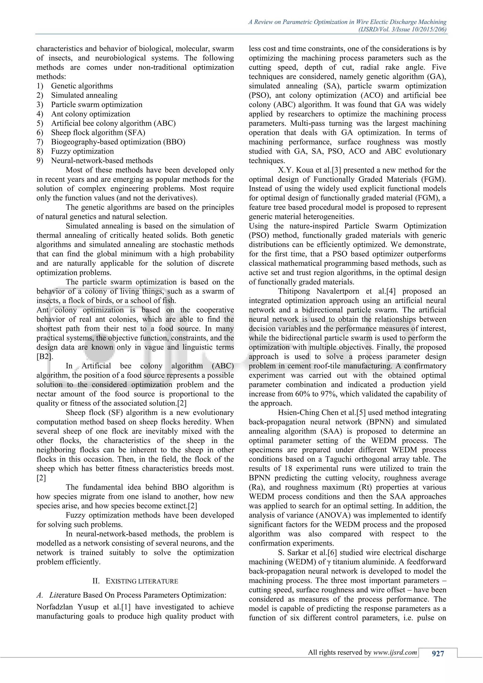 A Review on Parametric Optimization in Wire Electric Discharge Machining | PDF