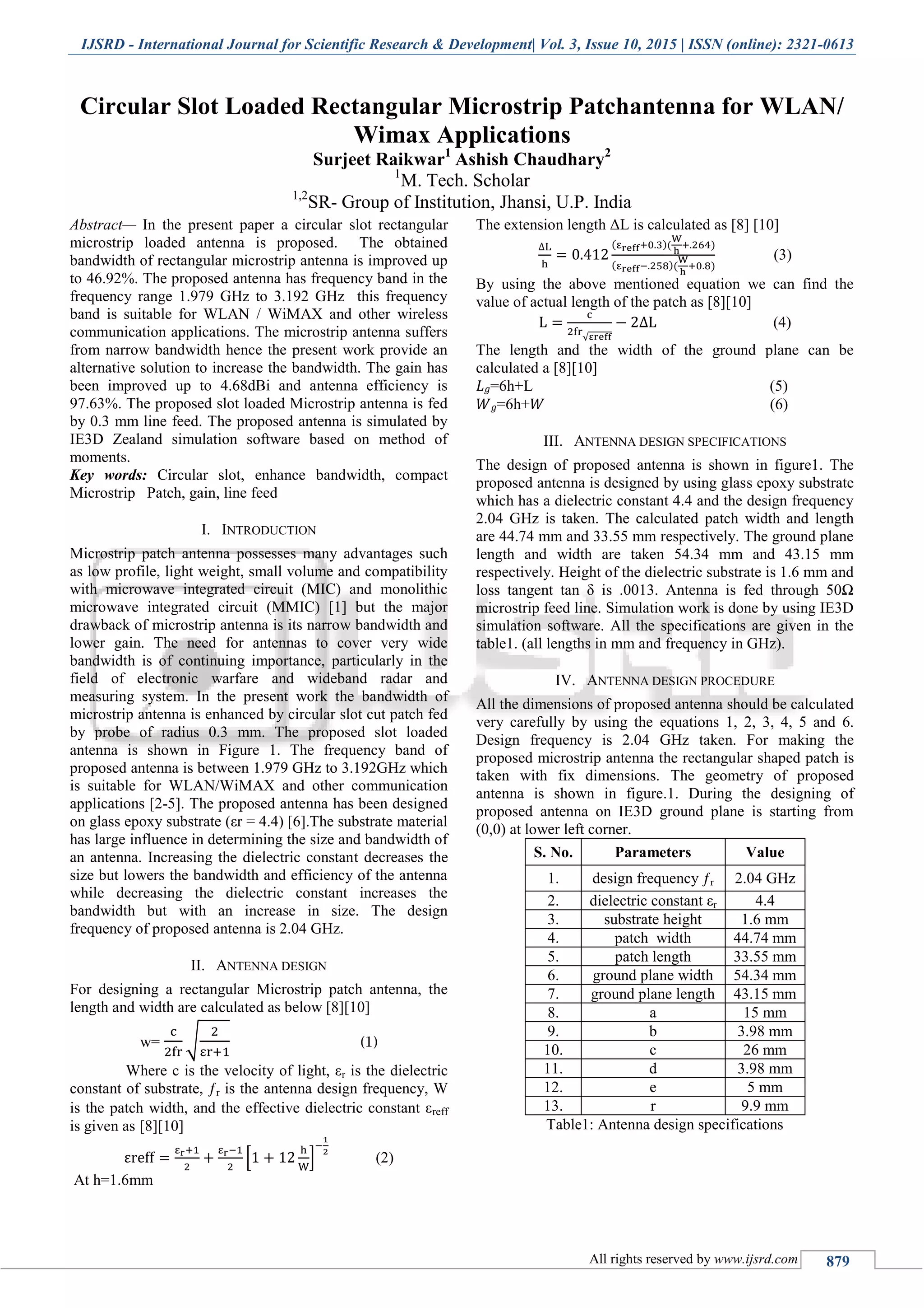 Circular Slot Loaded Rectangular Microstrip Patch Antenna For WLAN ...