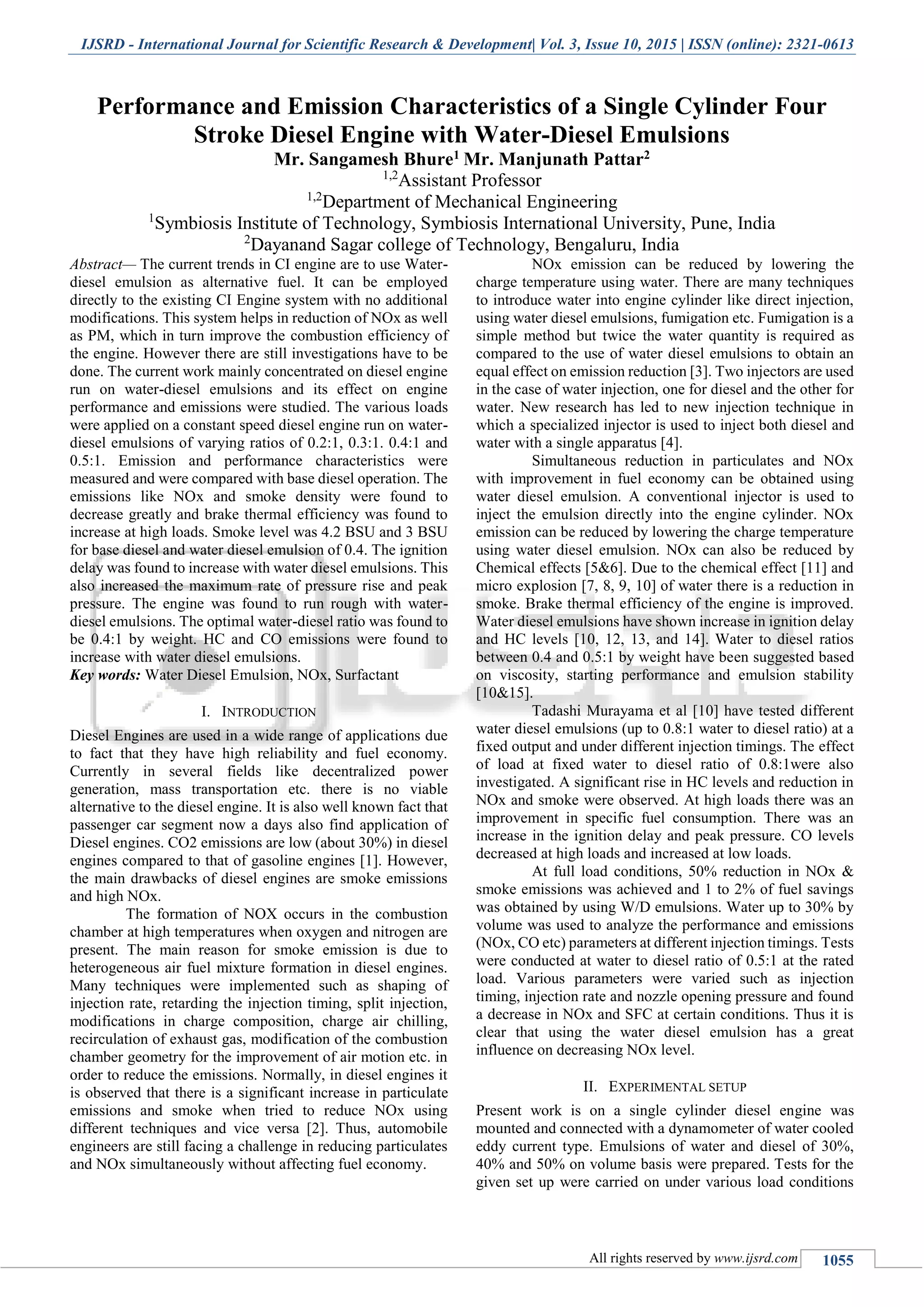 Performance and Emission characteristics of a Single Cylinder Four ...