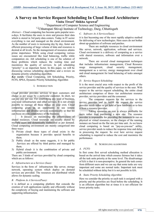 A Survey on Service Request Scheduling in Cloud Based Architecture | PDF