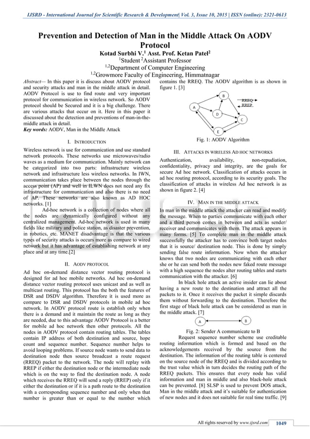 Prevention and Detection of Man in the Middle Attack on AODV Protocol | PDF