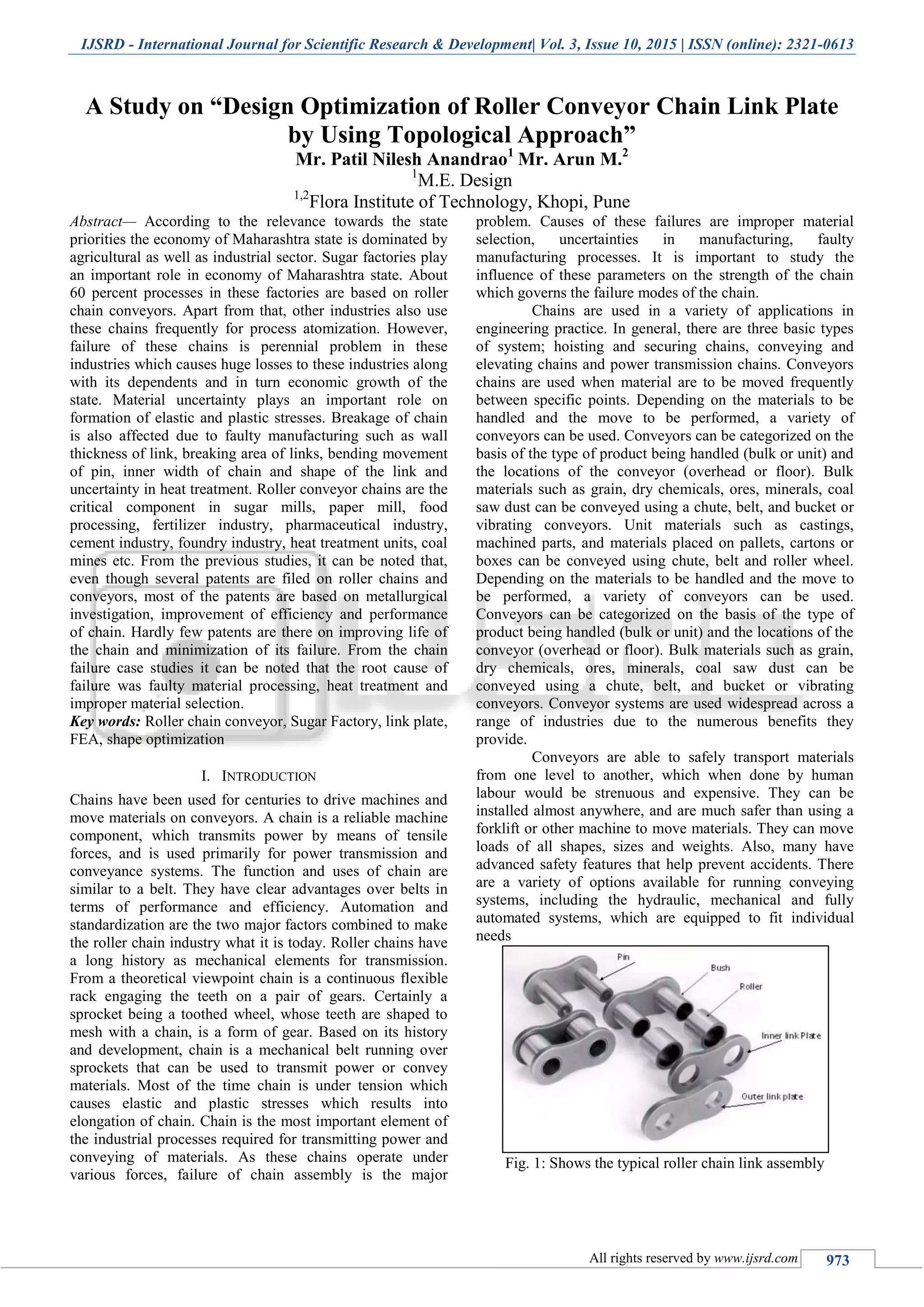 A Study on Design Optimization of Roller Conveyor Chain Link Plate by Using Topological Approach ...