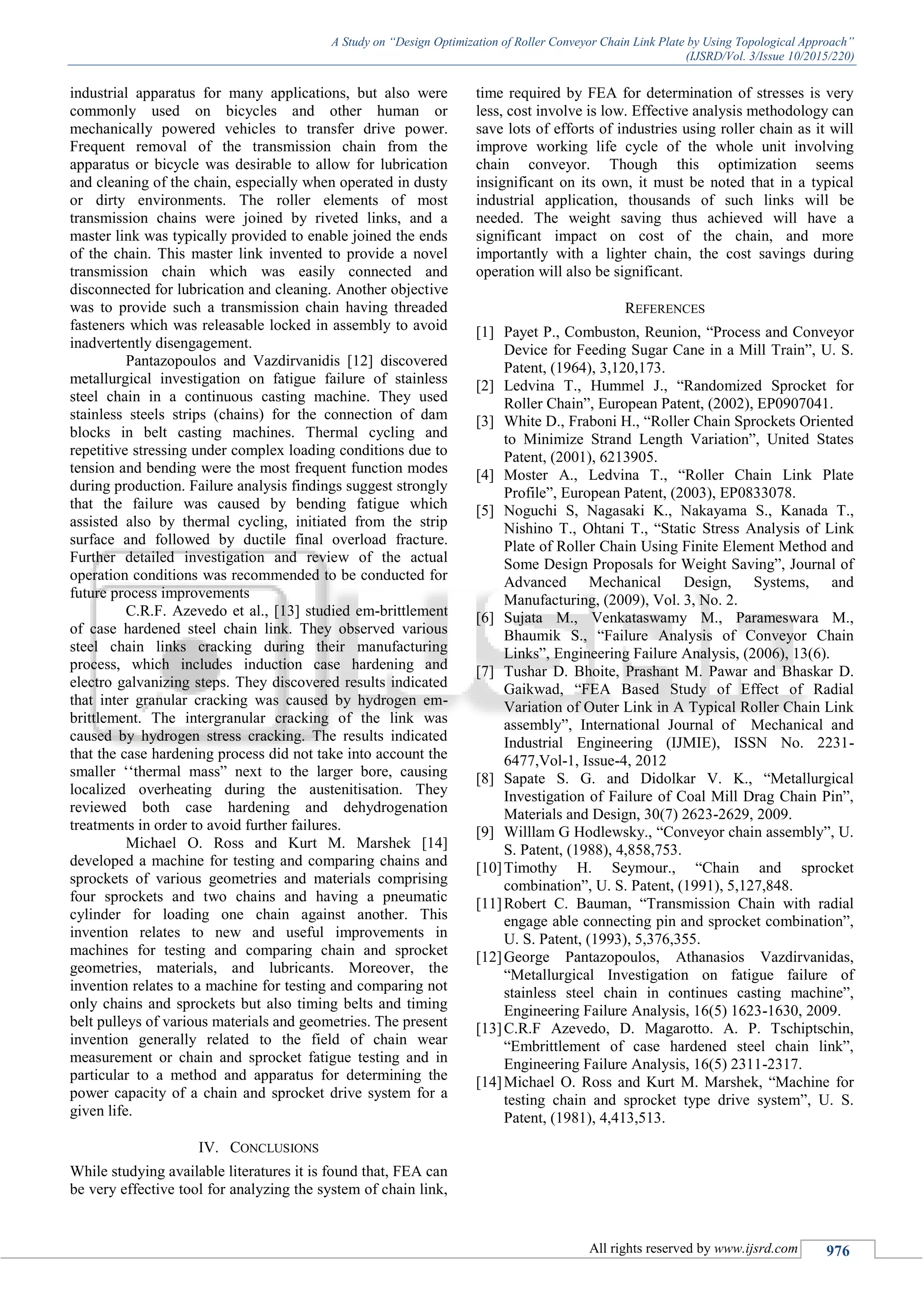 A Study on Design Optimization of Roller Conveyor Chain Link Plate by Using Topological Approach ...
