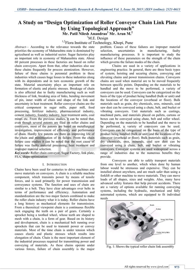 A Study on Design Optimization of Roller Conveyor Chain Link Plate by Using Topological Approach ...