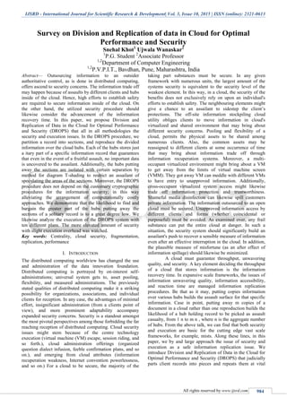 Survey on Division and Replication of Data in Cloud for Optimal Performance and Security | PDF