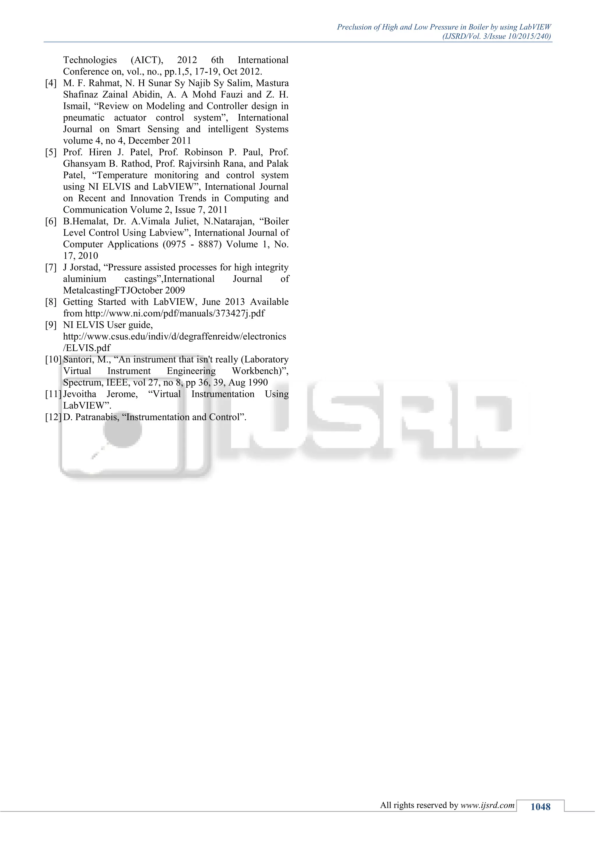Preclusion of High and Low Pressure In Boiler by Using LABVIEW | PDF