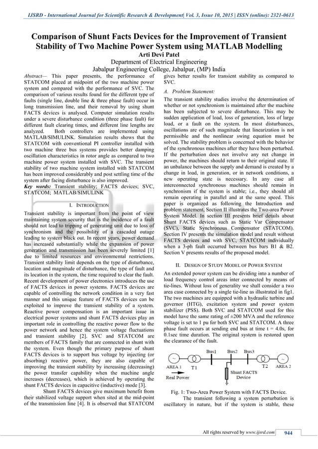 Comparison of Shunt Facts Devices for the Improvement of Transient Stability of Two Machine ...