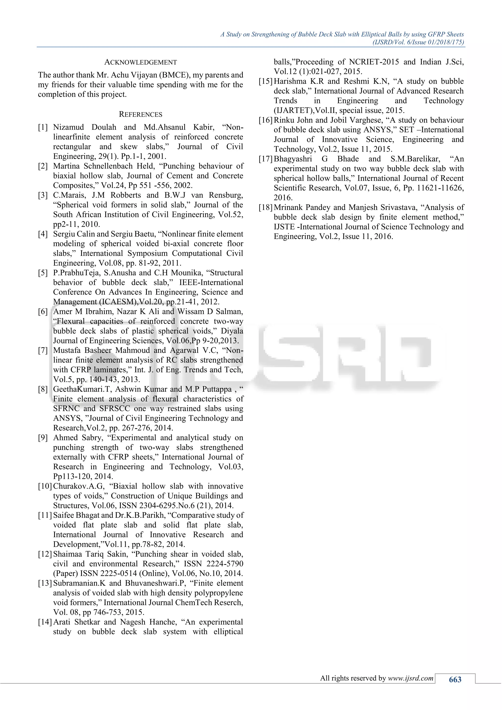 A Study on Strengthening of Bubble Deck Slab with Elliptical Balls by using GFRP Sheets | PDF
