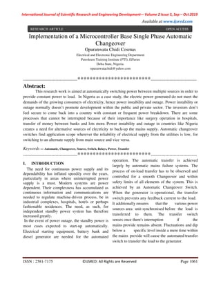 Implementation of a Microcontroller Base Single Phase Automatic Changeover | PDF