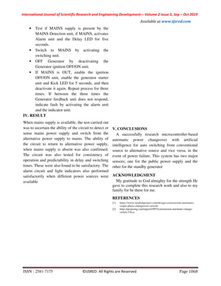 Implementation of a Microcontroller Base Single Phase Automatic Changeover | PDF