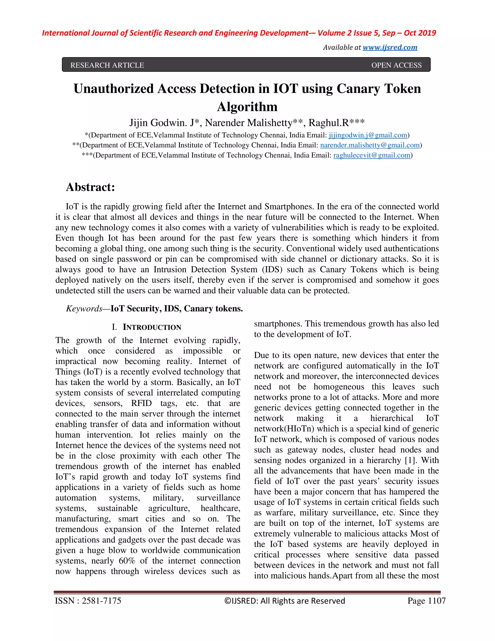 Unauthorized Access Detection In Iot Using Canary Token Algorithm Pdf 4930