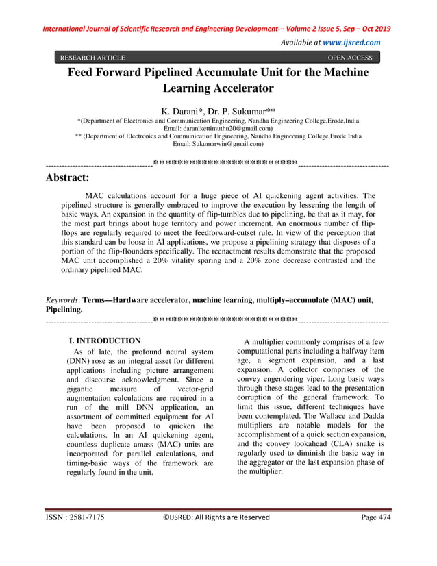 Feed Forward Pipelined Accumulate Unit for the Machine Learning ...