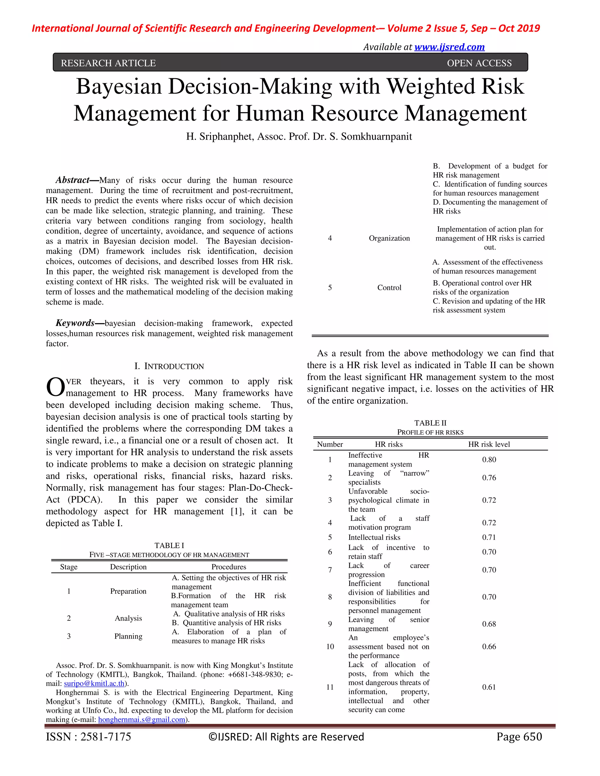 Bayesian Decision-Making with Weighted Risk Management for Human ...