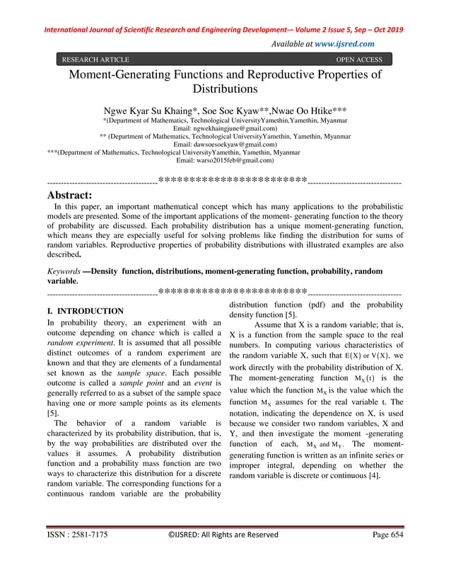 Moment-Generating Functions and Reproductive Properties of ... Moment-Generating Functions and Reproductive Properties of ...