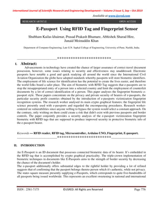 E-Passport Using RFID Tag and Finger Print Sensor | PDF