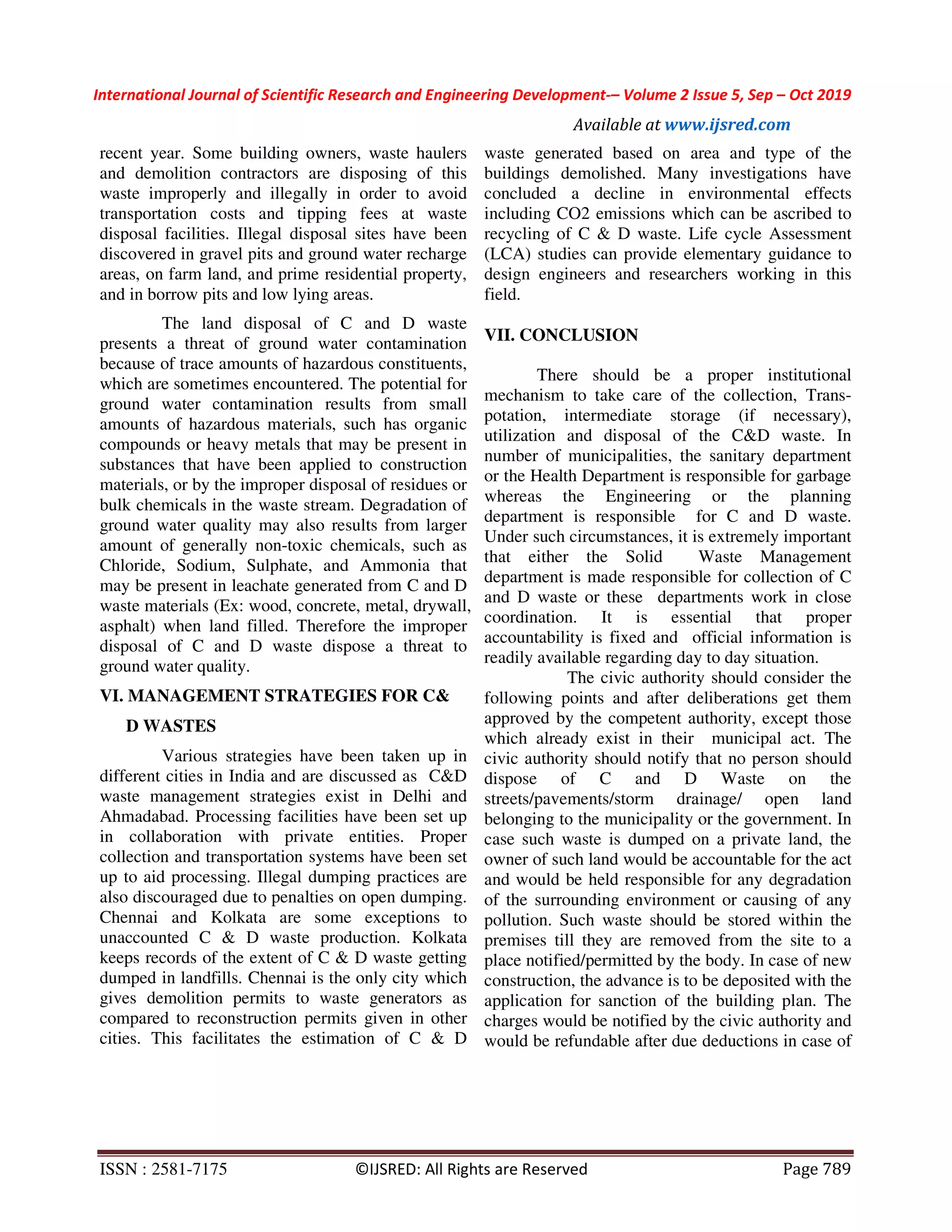 Waste Management of Construction and Demolition Material towards ...