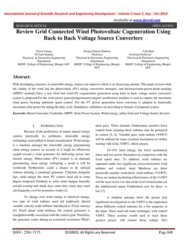 Review Grid Connected Wind Photovoltaic Cogeneration Using Back to Back Voltage Source ...