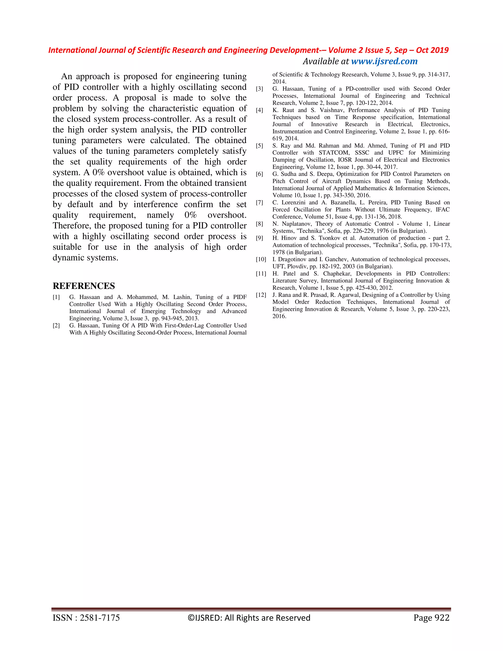 An Approach for Engineering Tuning of PID Controller with a Highly Oscillating Second Order ...