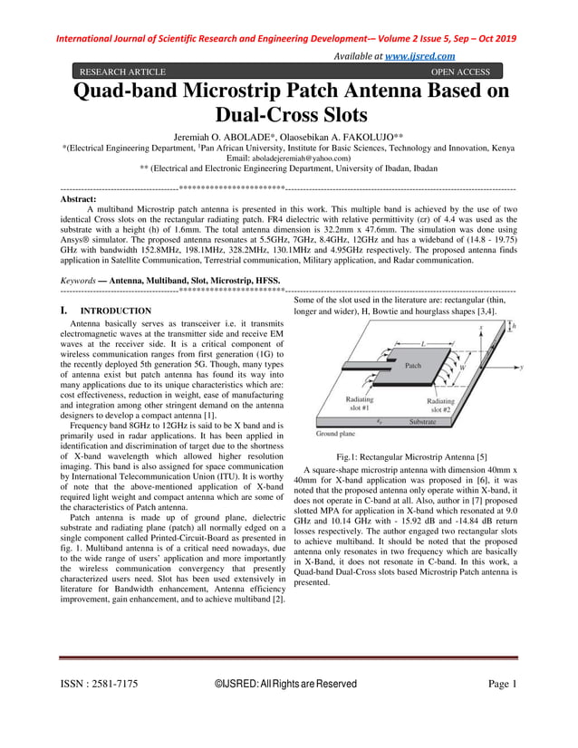 Quad-band Microstrip Patch Antenna Based on Dual-Cross Slots | PDF