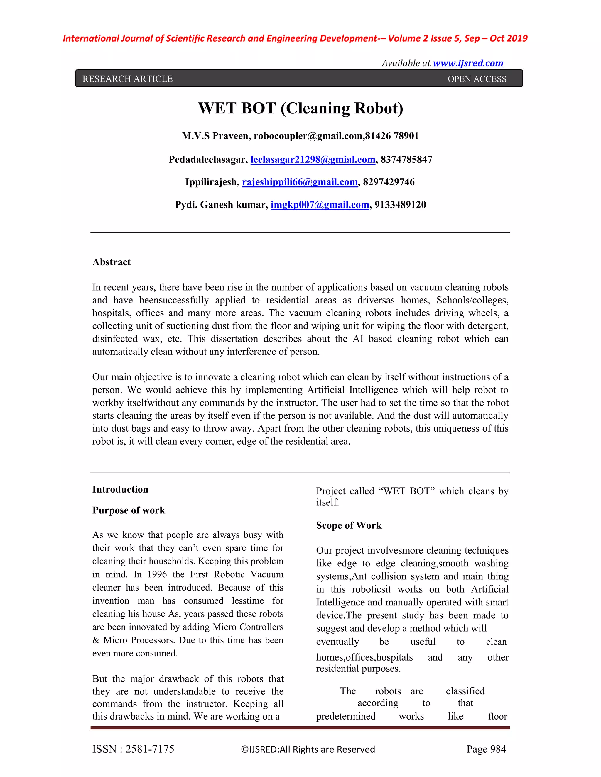 WET BOT (Cleaning Robot) | PDF