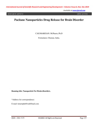 Pacitane nanoparticles drug release for brain disorder | PDF