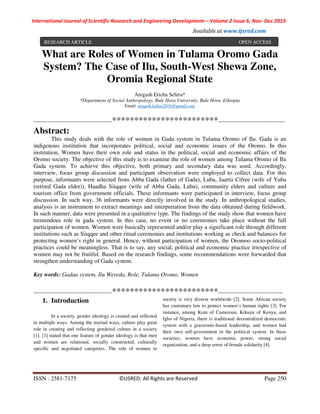 What are roles of Women in Tulama Oromo Gada system? The case of Ilu ...