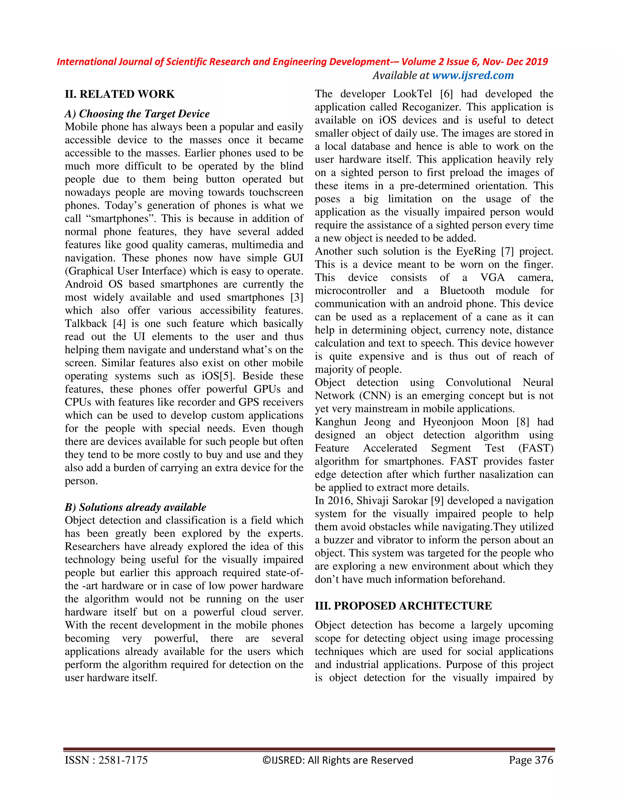 Assistance Application for Visually Impaired - VISION | PDF
