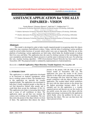 Assistance Application for Visually Impaired - VISION | PDF