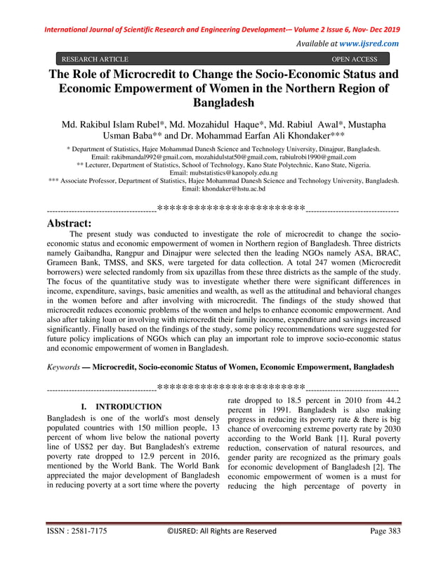 The Role of Microcredit to Change the Socio-Economic Status and Economic Empowerment of Women in ...
