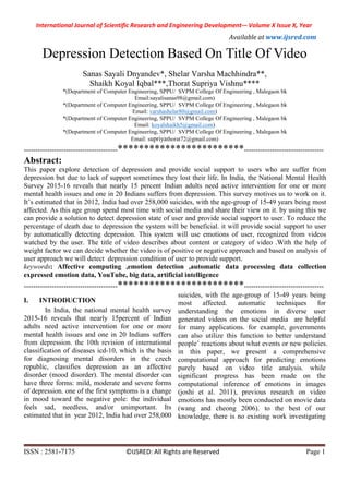 Depression Detection Based On Title Of Video | PDF