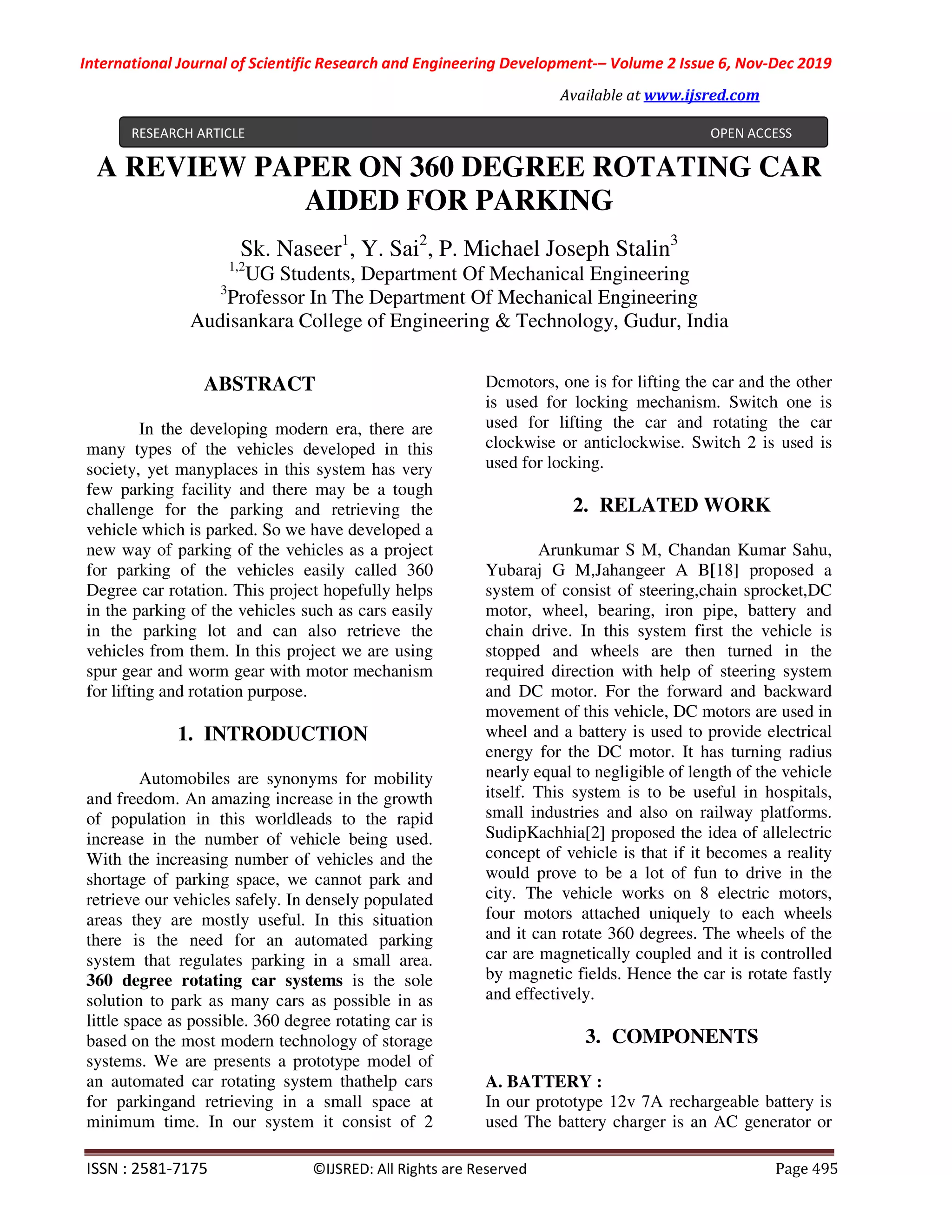 A Review Paper On 360 Degree Rotating Car Aided For Parking | PDF