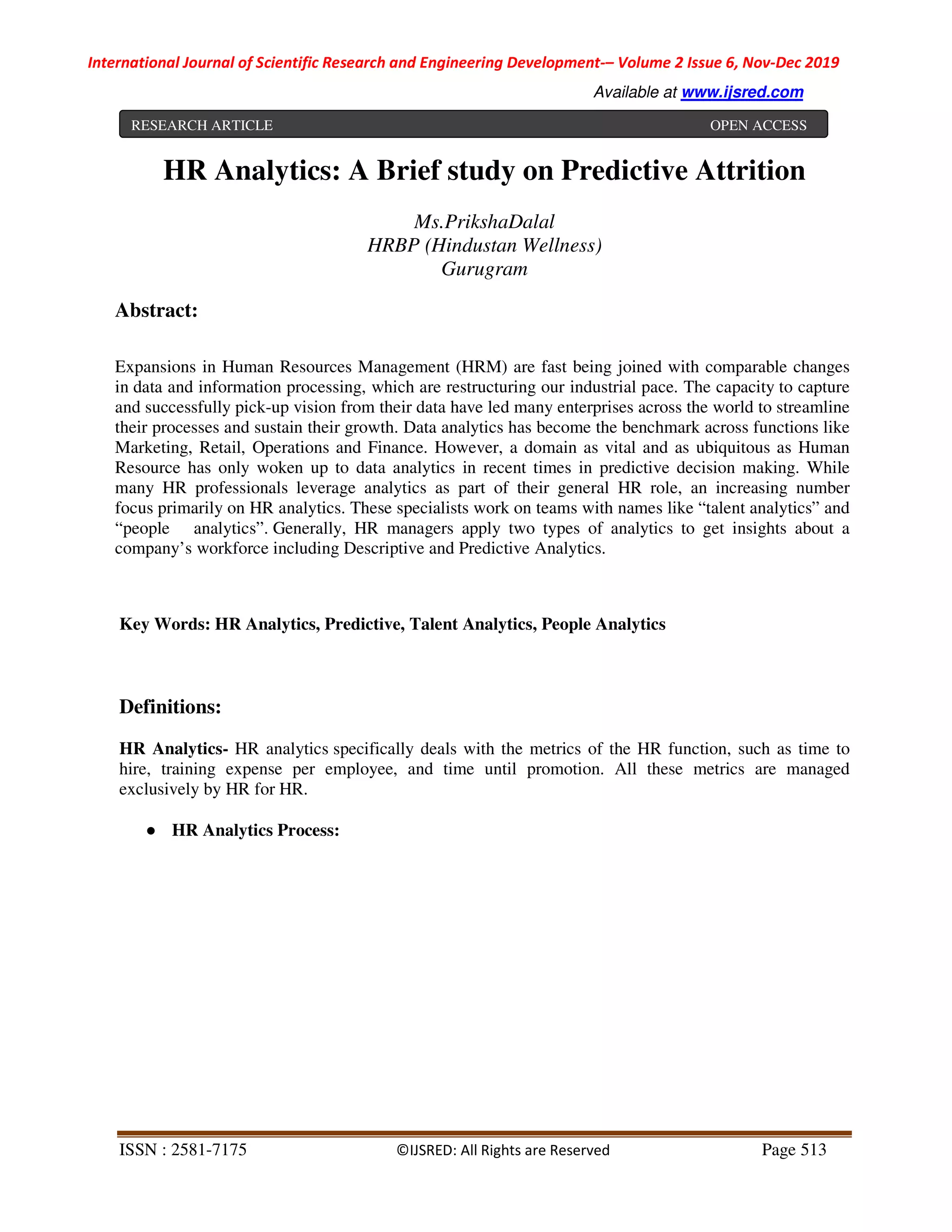 HR Analytics: A Brief study on predictive attrition | PDF